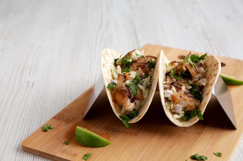 Homemade Fresh Fish Tacos , Top View. Flat Lay, Overhead, from Above ...