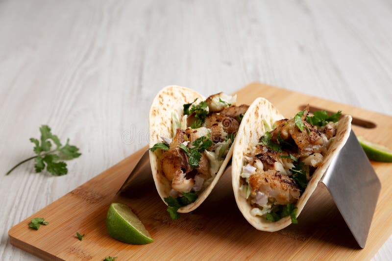 Homemade Fresh Fish Tacos , Top View. Flat Lay, Overhead, from Above ...