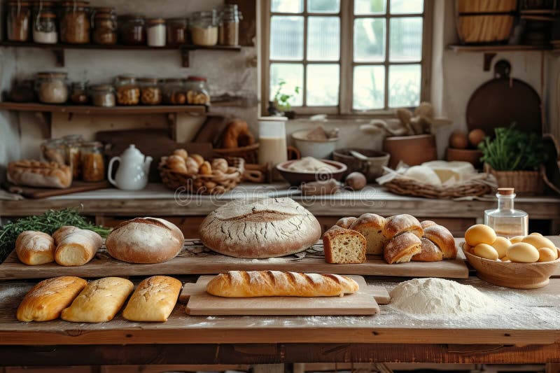 Homemade Freshly Baked Sourdough Bread and Pastries on a Rustic Cozy ...