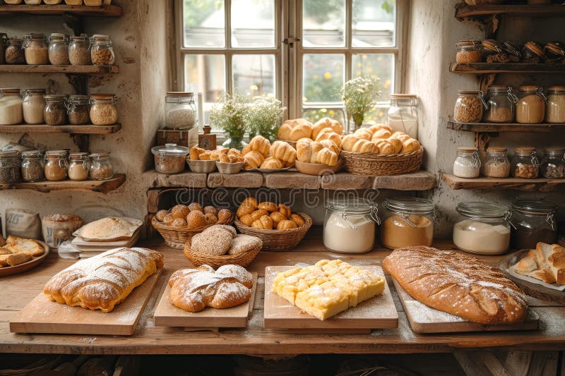Homemade Freshly Baked Sourdough Bread and Pastries on a Rustic Cozy ...