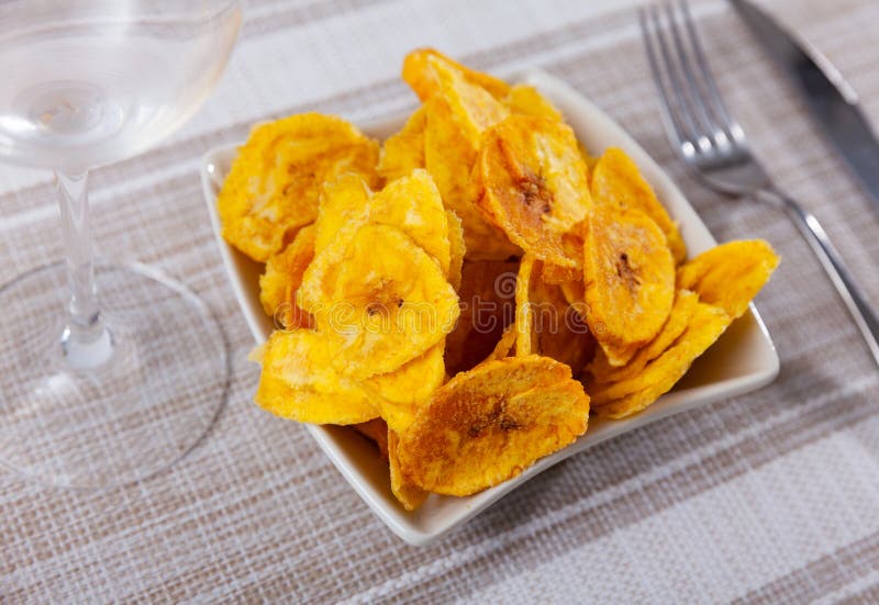 Homemade Fried Plantains on Plate, Overhead View Stock Photo - Image of ...
