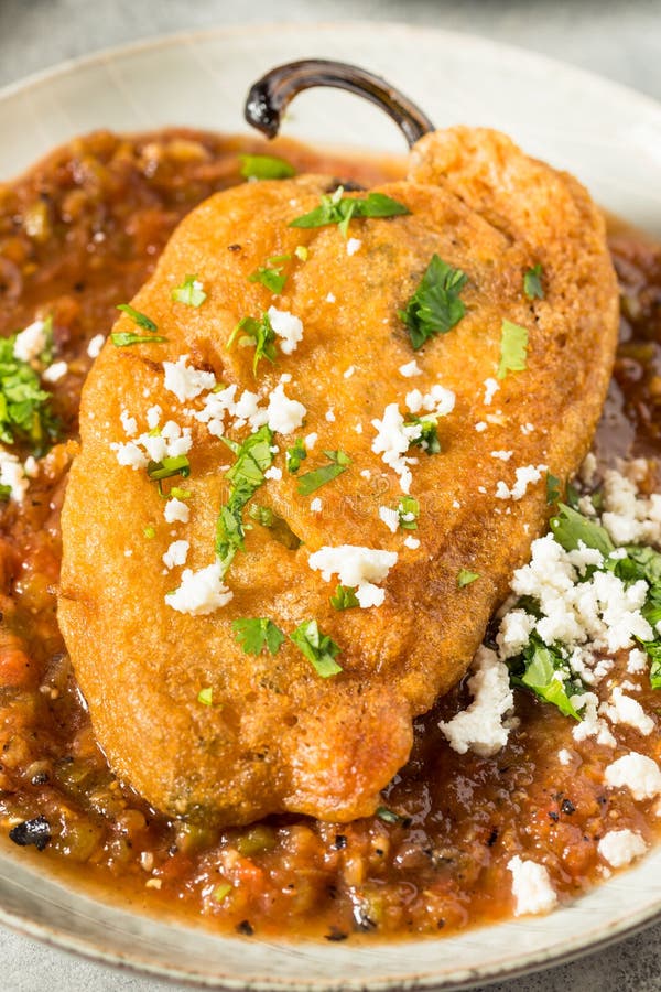 Homemade Fried Poblano Chili Relleno Stock Image - Image of cheese ...