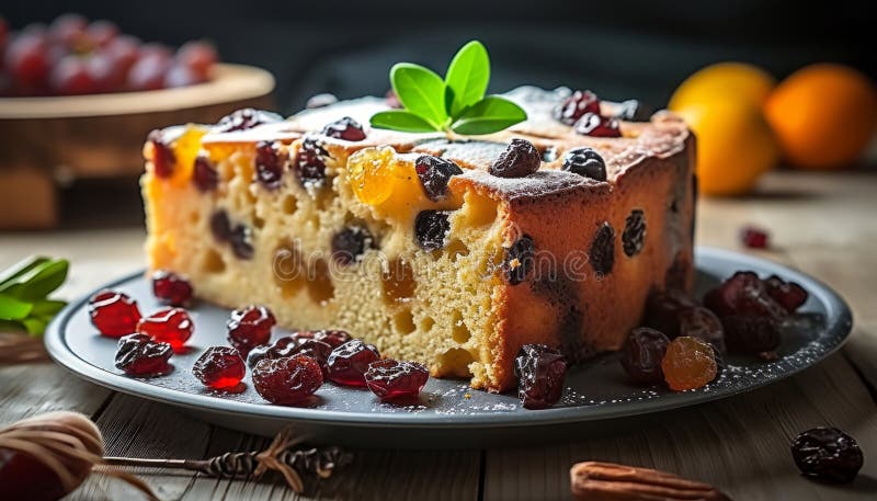 Homemade Fruit Cake with Raisins, Generative Ai Stock Illustration ...