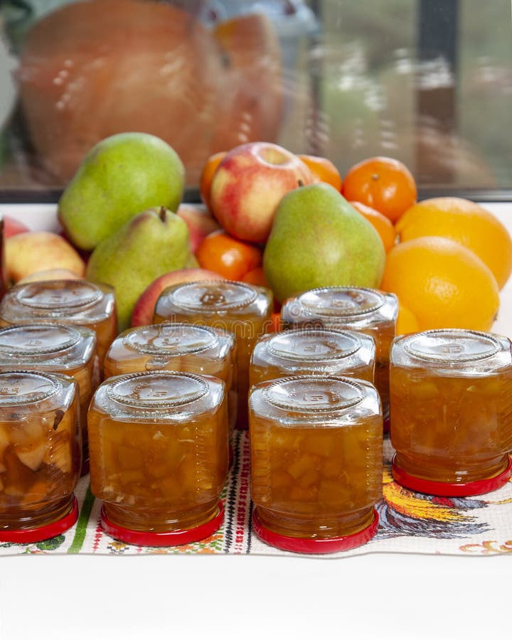 Homemade Fruit Jam in Jars on Windowsill Stock Photo - Image of sugar ...