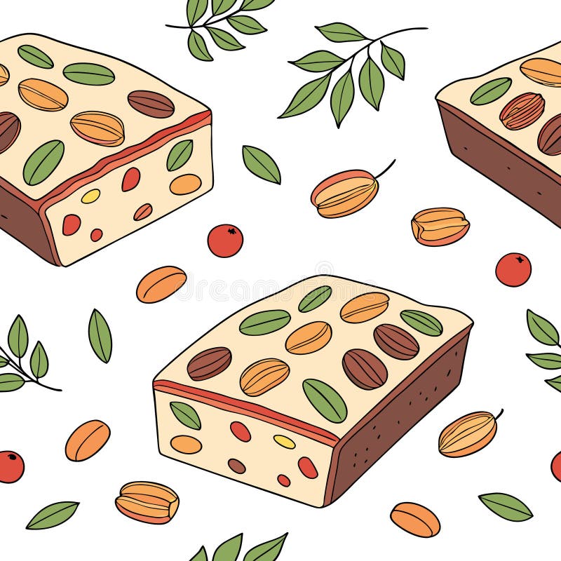 Homemade Fruit and Nut Nougat or Fruitcake Loaves Pattern Stock Vector ...