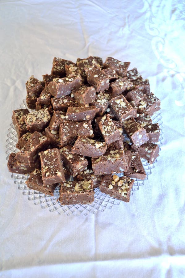 Homemade Fudge Candy stock image. Image of plate, nuts - 77560999