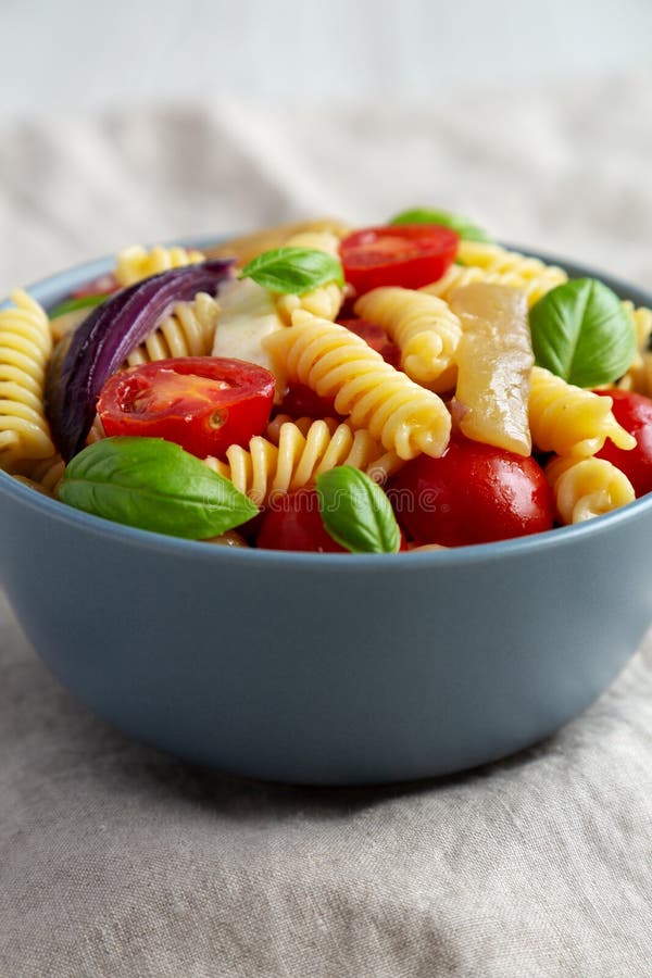 Homemade Fusilli Pasta Salad with Mozzarella and Vegetables, Side View ...