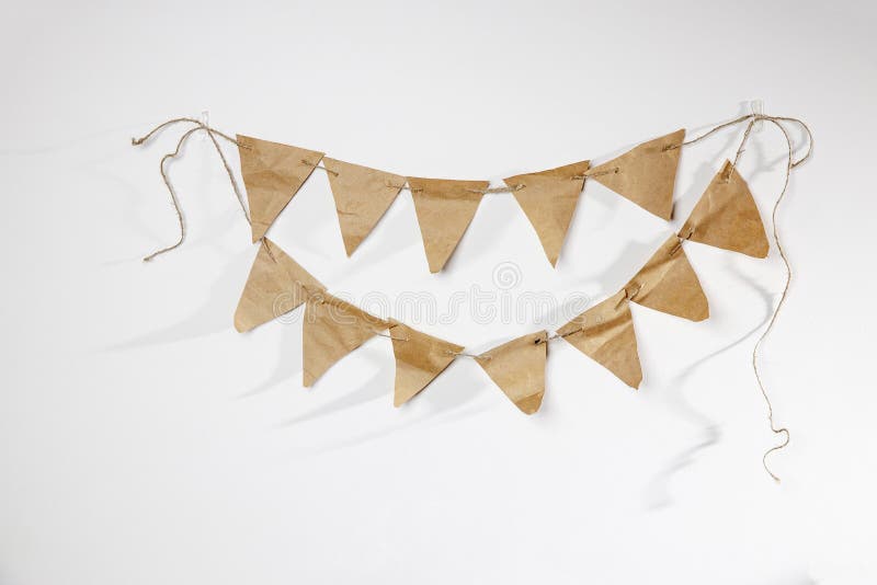 Homemade Garland of Craft Paper Flags Stock Image - Image of hanging ...