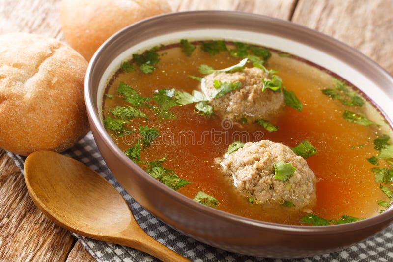 Homemade German Broth with Liver Dumplings Close-up in a Plate ...