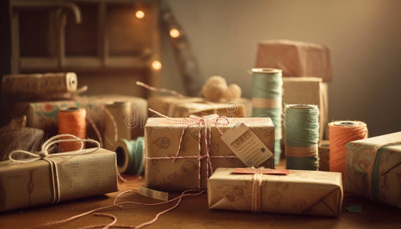 Homemade Gift Package, Wrapped in Rustic Material Generated by AI Stock ...