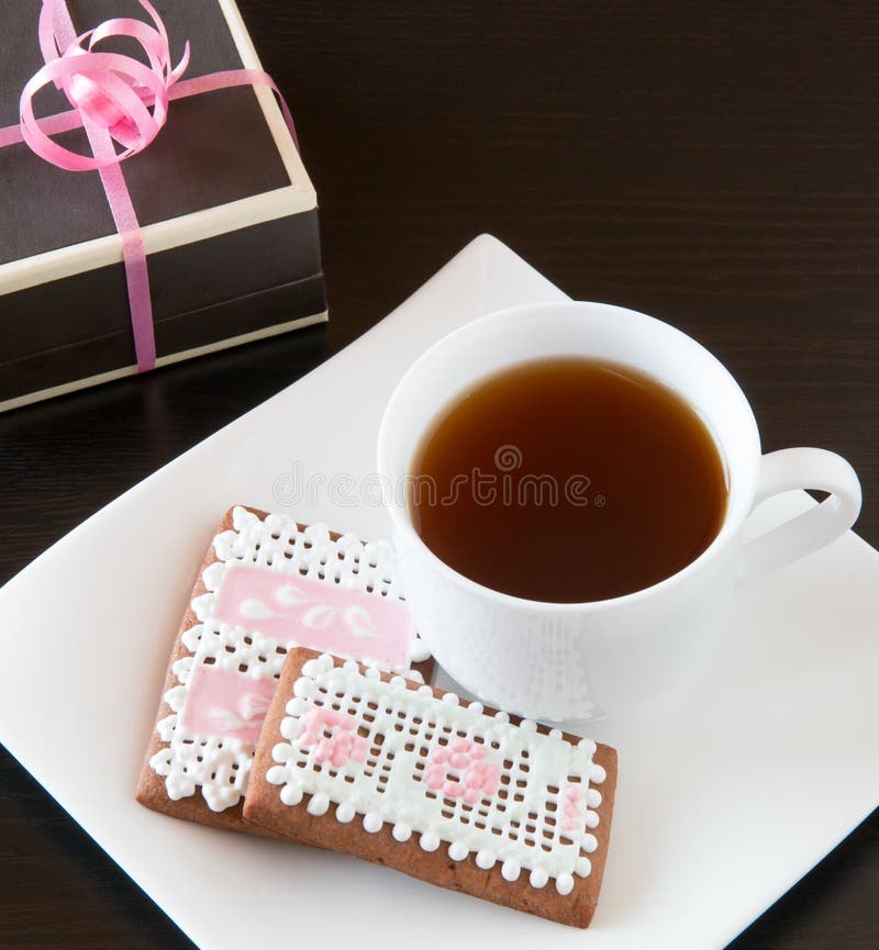 Homemade Gingerbread Cookies and Cup of Tea. Stock Photo - Image of ...