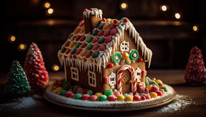 Homemade Gingerbread House Decorated with Sweet Candy Generated by AI ...