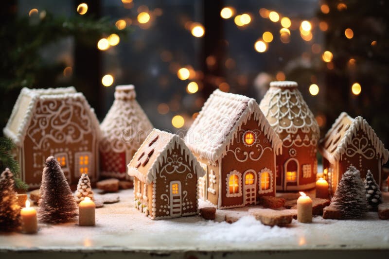 Homemade Gingerbread Houses in Soft Light Stock Photo - Image of ...