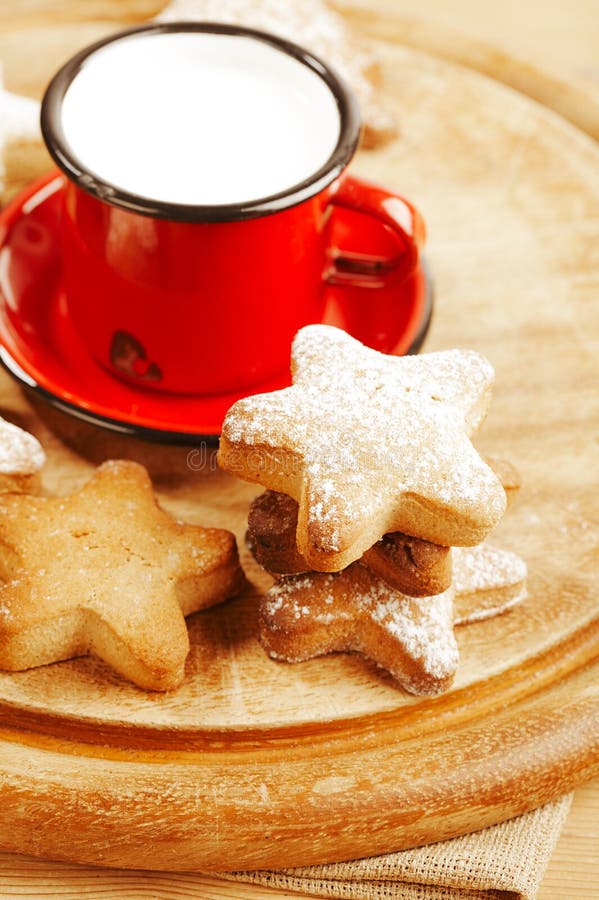 Homemade Gingerbread Star Cookies with Milk Stock Photo - Image of ...
