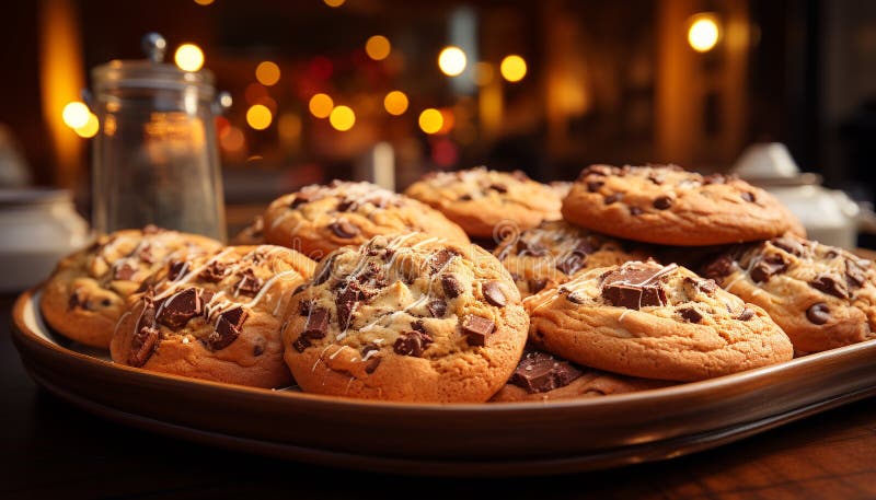 A Homemade Gourmet Chocolate Chip Cookie on a Rustic Table Generated by ...