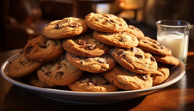 A Homemade Gourmet Chocolate Chip Cookie Stack on a Table Generated by ...