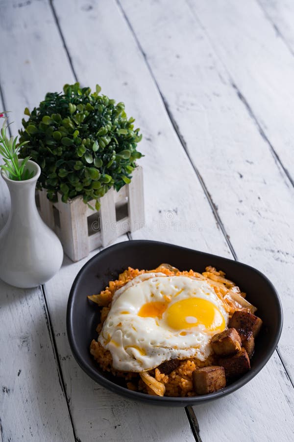 Kimchi Fried Rice with Wagyu Beef and Fried Egg Stock Image - Image of ...