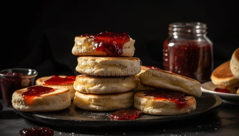 A Homemade Gourmet Pancake Stack with Berry Sauce Generated by AI Stock ... A Homemade Gourmet Pancake Stack with Berry Sauce Generated by AI Stock ...