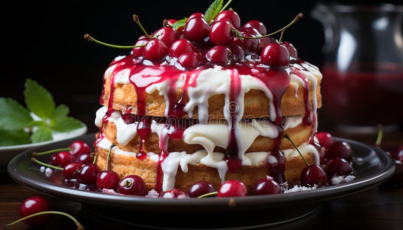 Homemade Gourmet Pancake Stack with Fresh Berry Decoration and Whipped ...