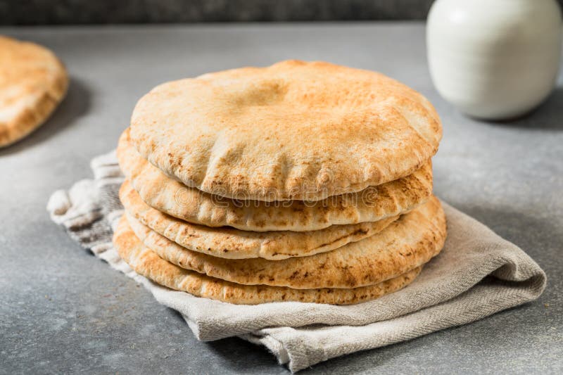 Homemade Greek Pita Bread Pockets Stock Image - Image of brown ...