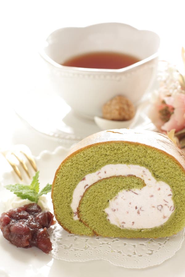 Homemade Green Tea Swiss Roll Stock Image - Image of space, indoor ...