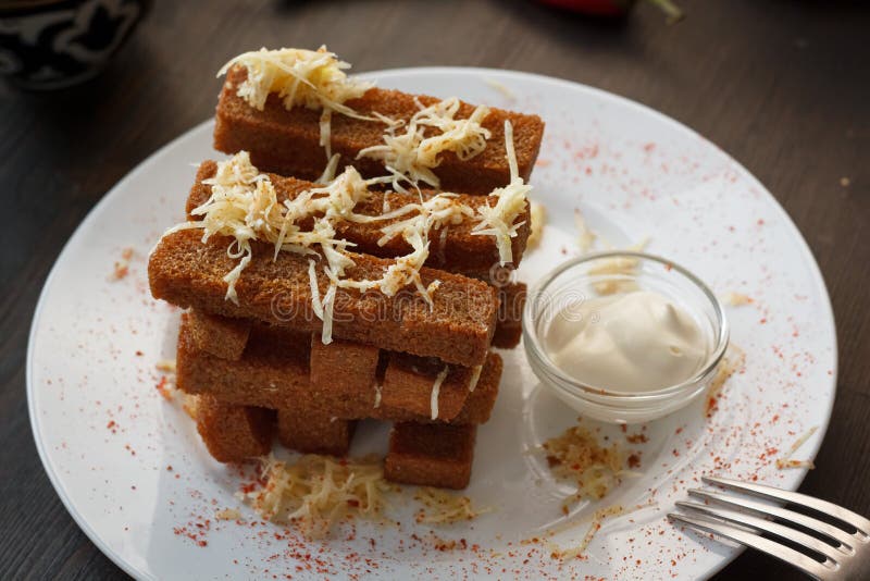 Homemade Grilled Bread with Cheese for Breakfast Stock Image - Image of ...