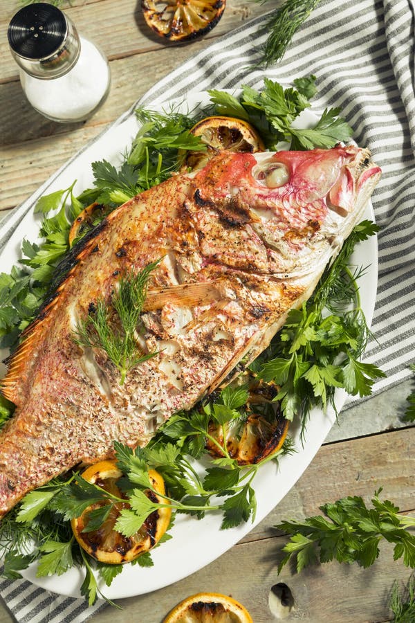 Homemade Grilled Whole Red Snapper Stock Photo - Image of vegetables ...