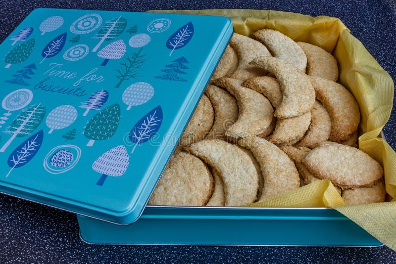 Homemade Half-moon Shaped Cookies in a Tin Box Stock Image - Image of ...