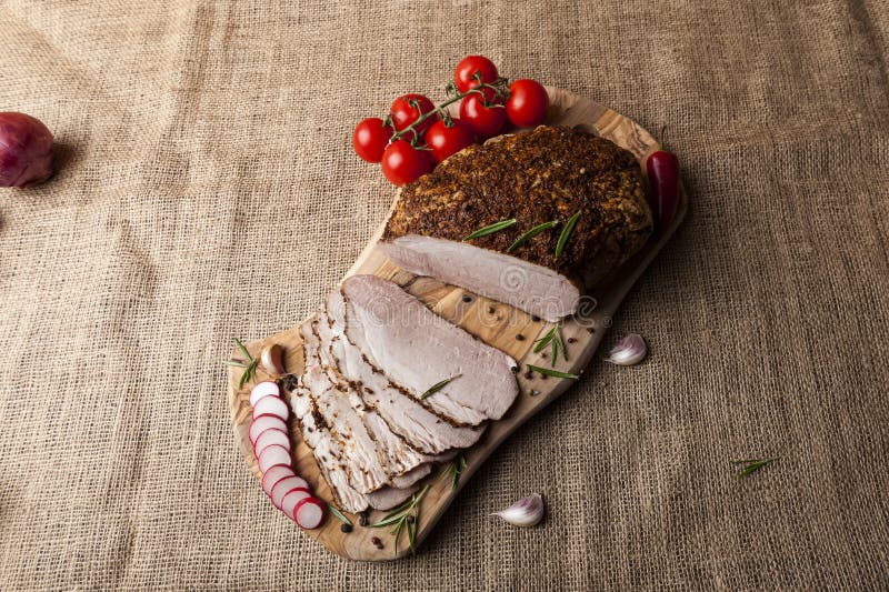 Homemade Ham Baked in Herbs - Top View Stock Photo - Image of dinner ...