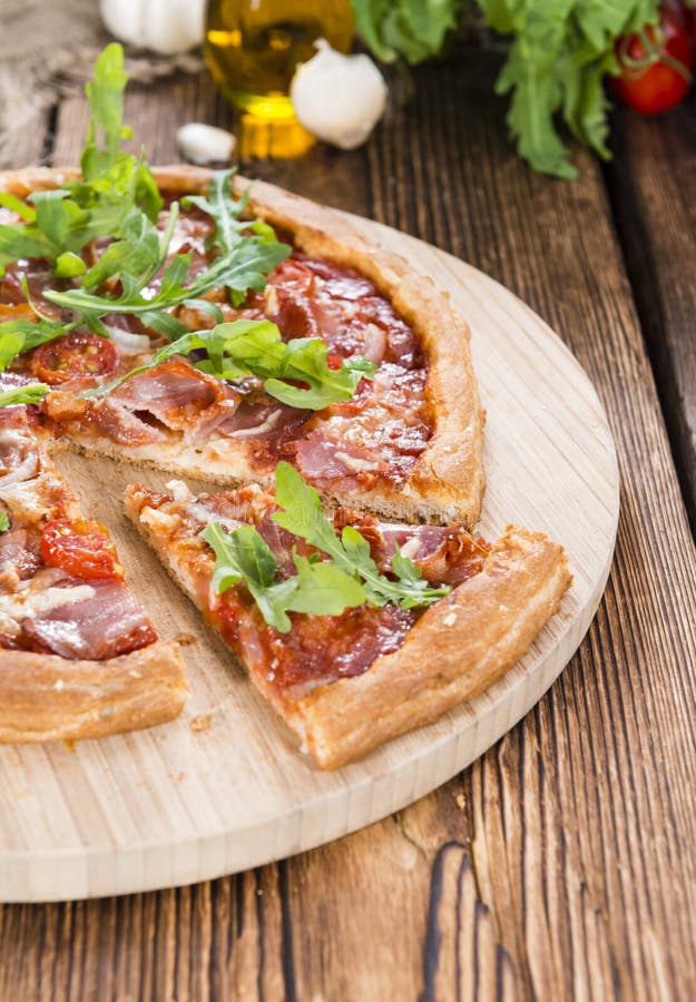 Homemade Ham Pizza stock image. Image of closeup, copy - 45110561
