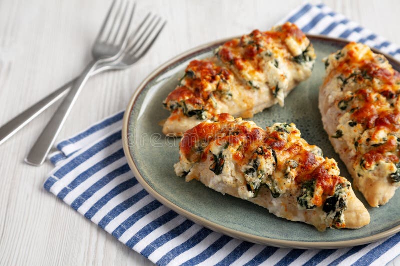 Homemade Hasselback Chicken on a Plate, Side View Stock Image - Image ...