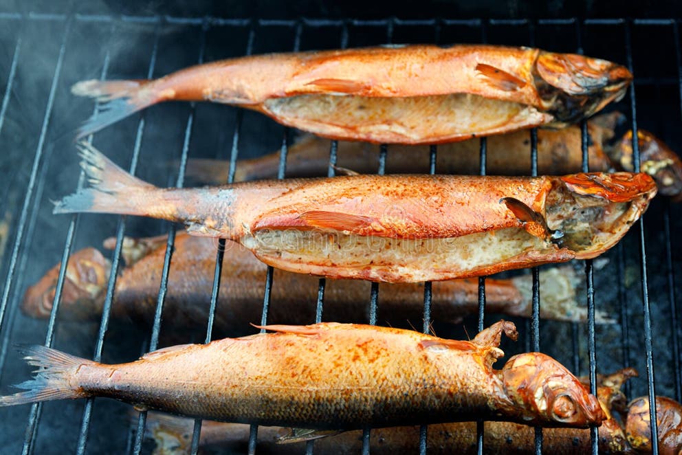 Homemade Hot Smoked Fish Process Stock Image - Image of cooking ...