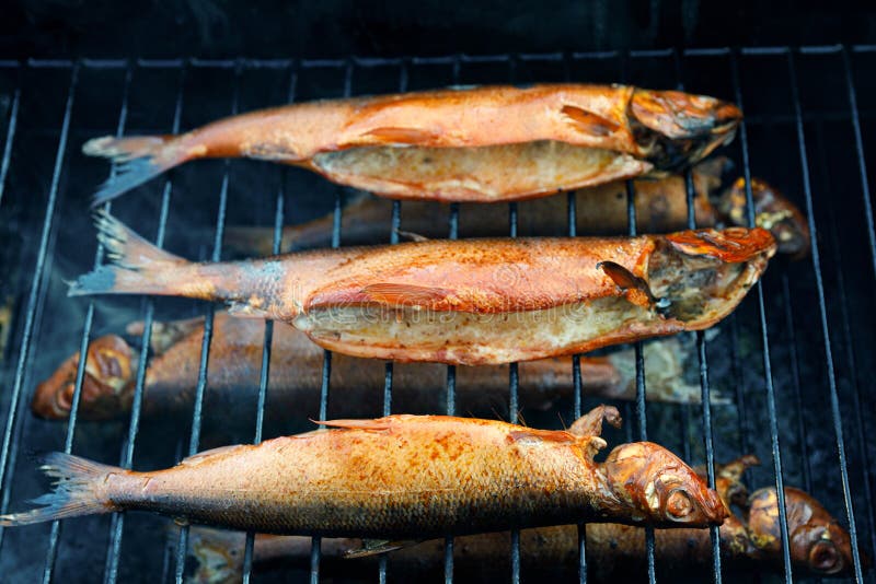 Homemade Hot Smoked Fish Process Stock Image - Image of golden ...