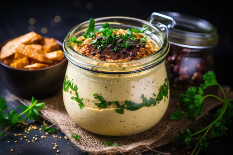 Homemade Hummus in a Mason Jar for Storage Stock Illustration ...