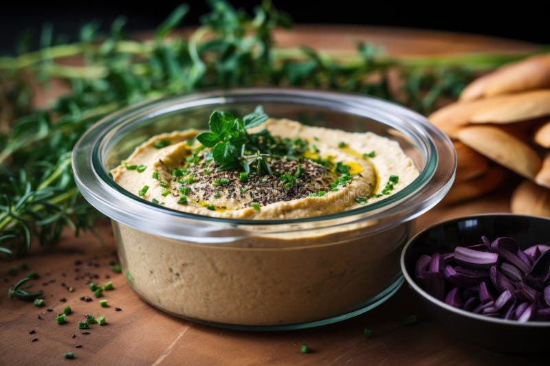 Homemade Hummus in a Reusable Container for Eco-friendly Snacking Stock ...