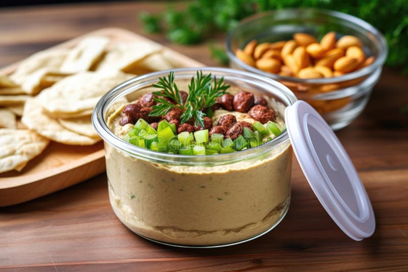 Homemade Hummus in a Reusable Container for Eco-friendly Snacking Stock ...