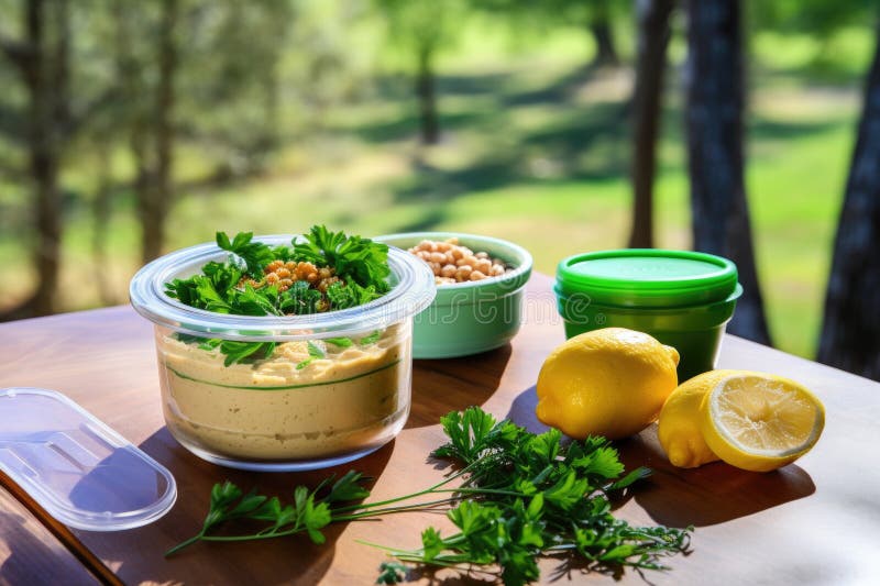 Homemade Hummus in a Reusable Container for Eco-friendly Snacking Stock ...