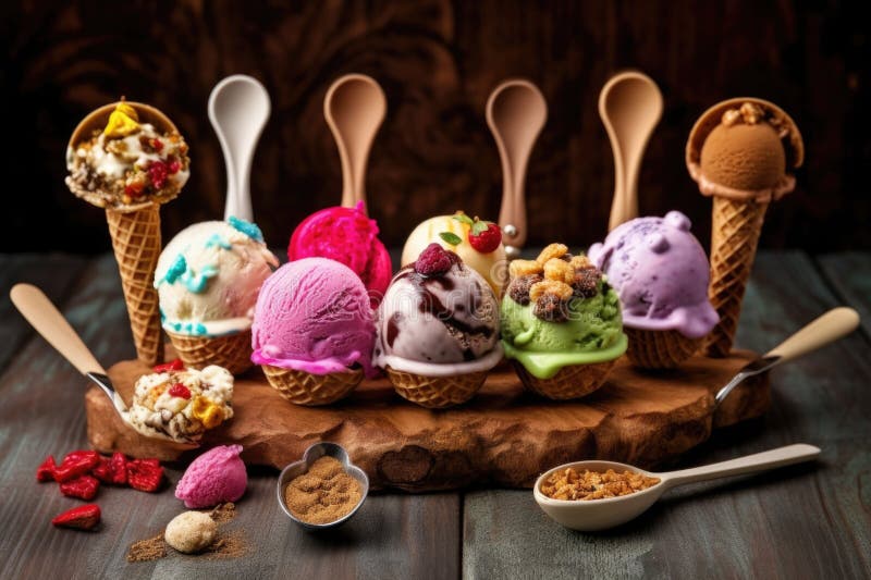 Homemade Ice Cream Scoops with Various Toppings Stock Photo - Image of ...