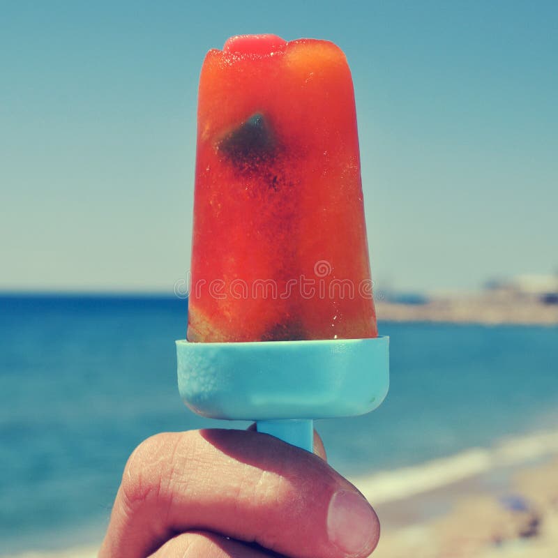 Homemade Ice Pop on the Beach, with a Filter Effect Stock Image - Image ...