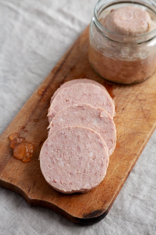 Homemade Jagdwurst on a Rustic Wooden Board, Side View Stock Image ...