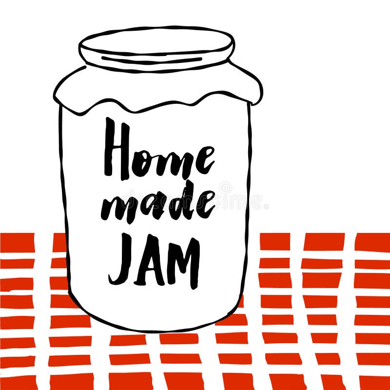 Homemade Jam Outline Jar Illustration on Red White Background Stock ...