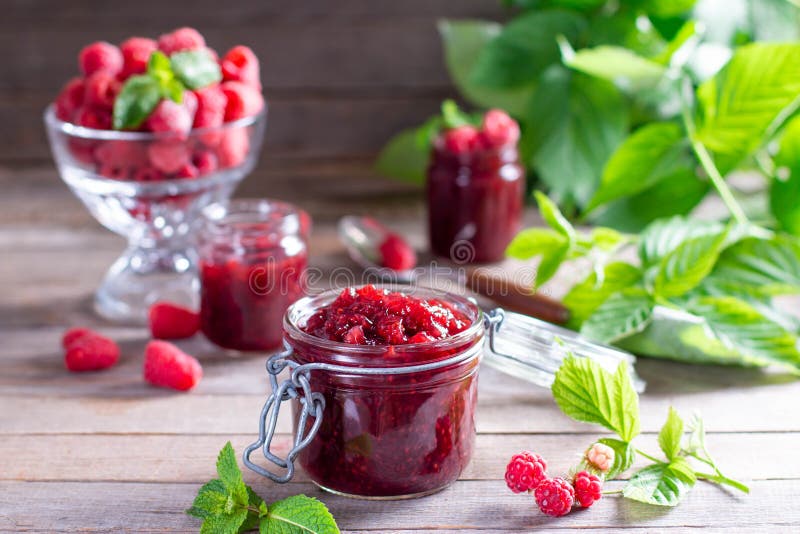 Homemade Jam with Raspberry on the Wooden Table Stock Image - Image of ...