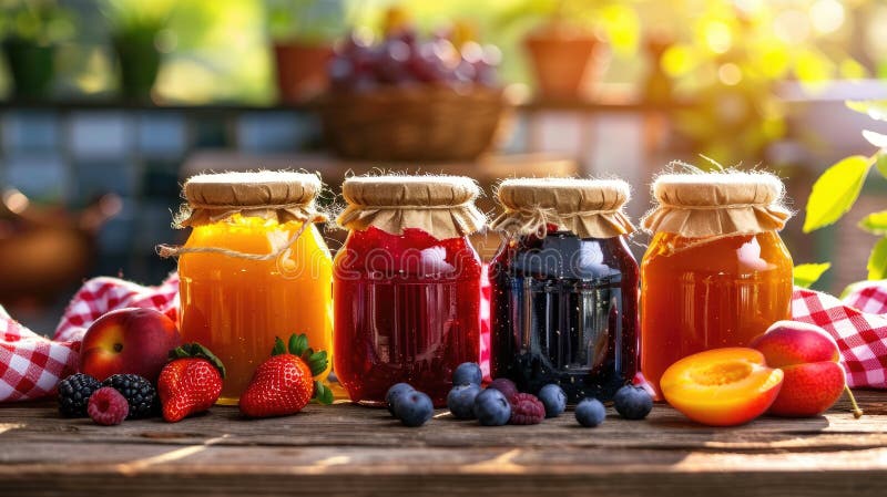 Homemade Jams in Jars with Fruits Stock Illustration - Illustration of ...