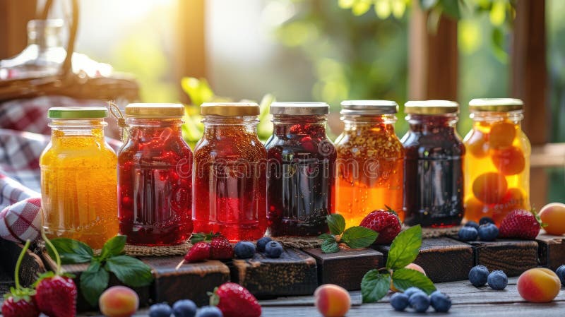 Homemade Jams in Jars with Fruits Stock Illustration - Illustration of ...