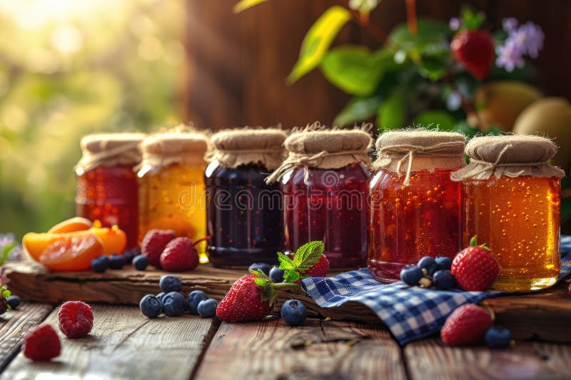 Homemade Jams in Jars with Fruits Stock Illustration - Illustration of ...