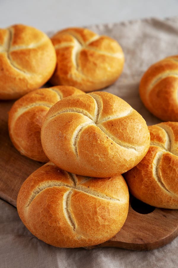 Homemade Kaiser Rolls on a Wooden Board, Side View Stock Image - Image ...