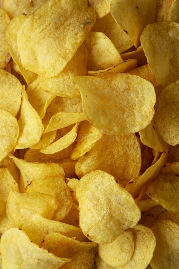 Homemade Kettle Cooked Potato Chips with Salt in a Bowl, Top View Stock ...