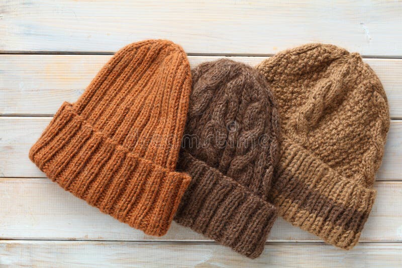 Homemade Knitted Hats. Top View Stock Image - Image of objects, hats ...