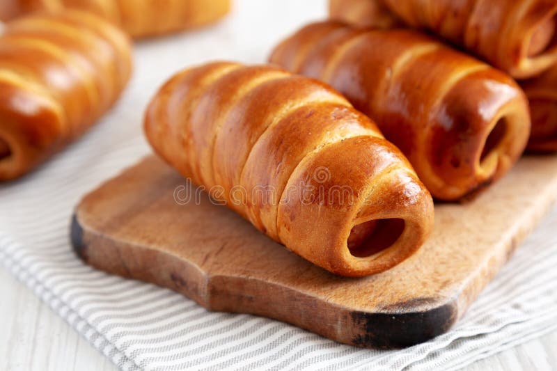 Homemade Kolache Rolls on a Rustic Wooden Board, Side View Stock Image ...