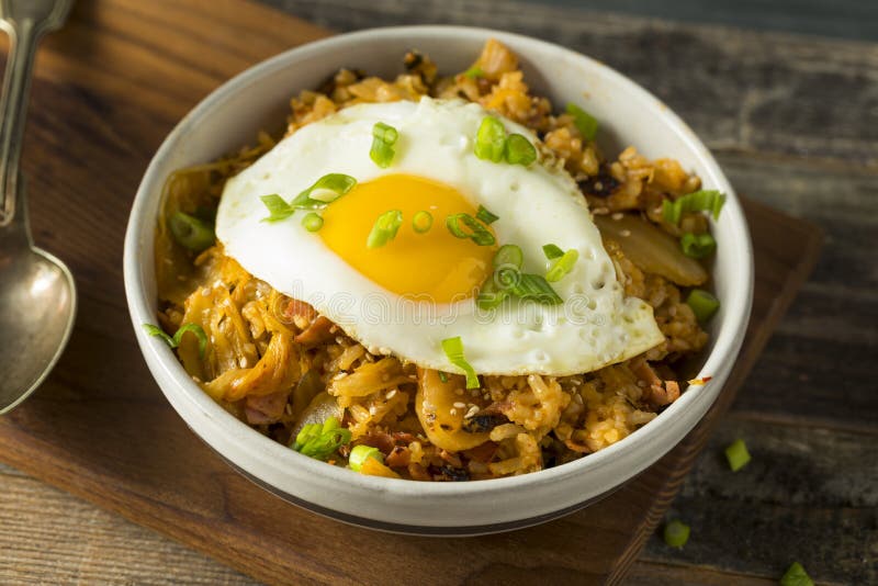 Kimchi Fried Rice with Pork and Topped Cheese Stock Photo - Image of ...